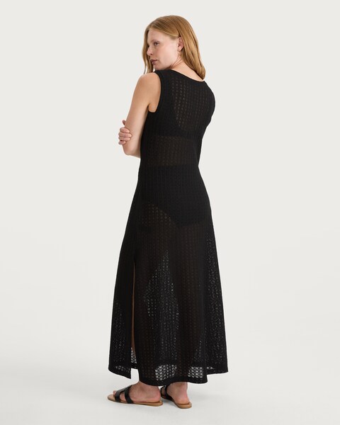F&F Sleeveless Textured Maxi Beach Dress with Cotton in Black - Tesco ...