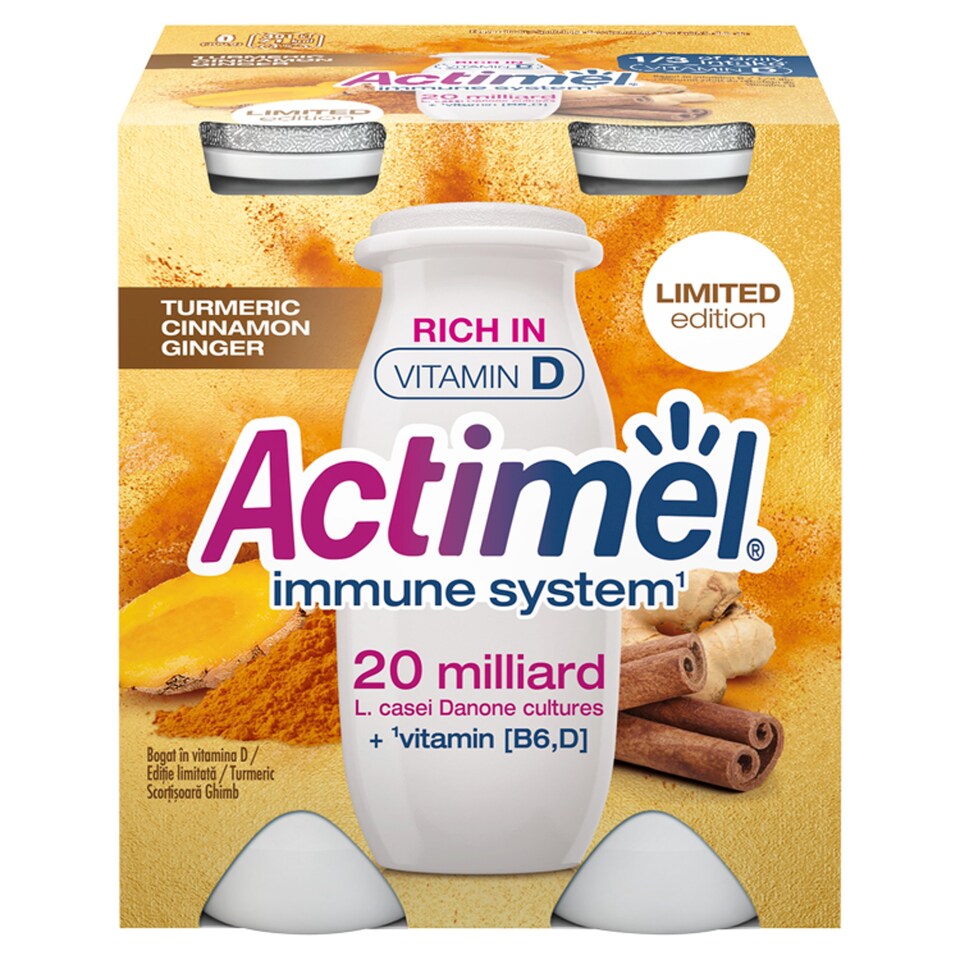 Actimel Probiotic Drink with Vitamins Turmeric Cinnamon Ginger 4 x 100g ...