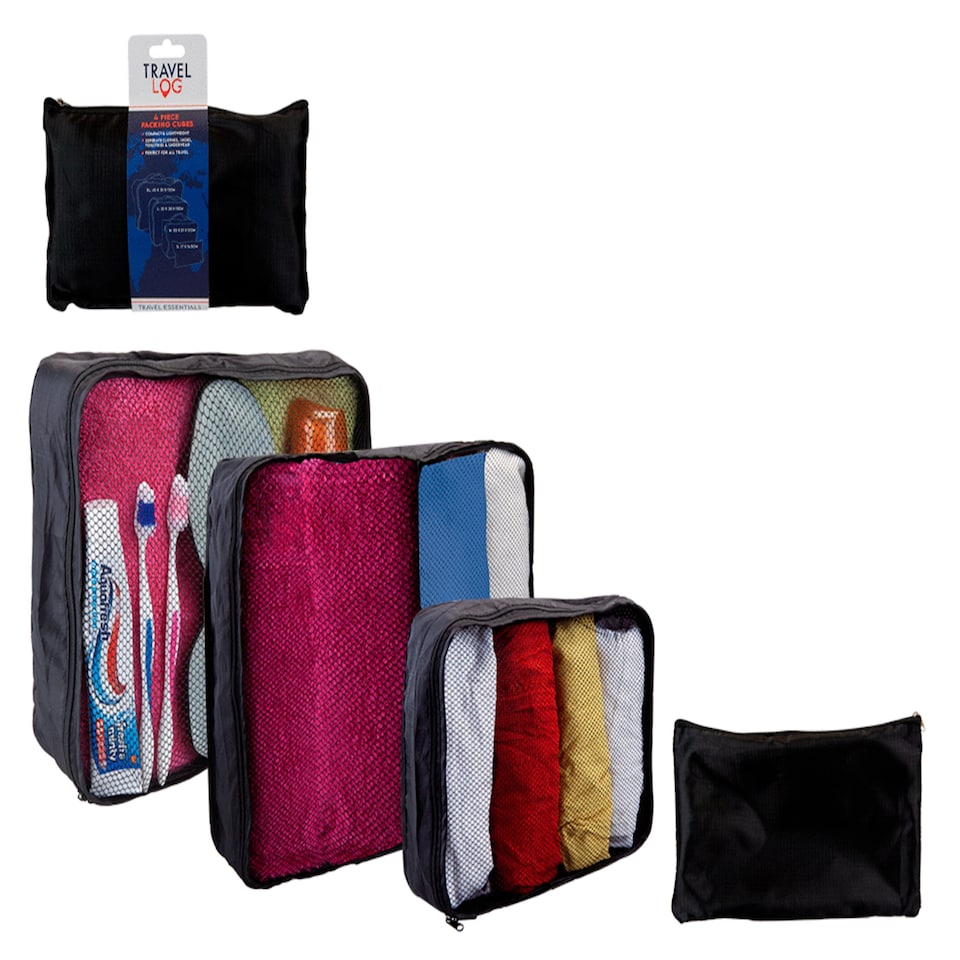 TRAVEL LOG 4 PIECE PACKING CUBES BLACK - Tesco Groceries