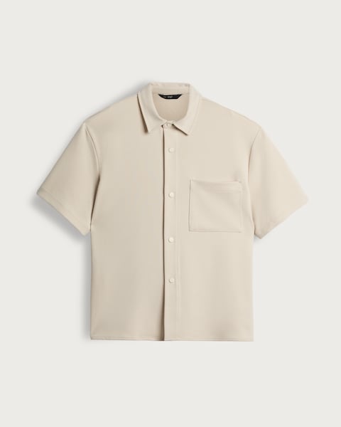 F&F Textured Pique Short Sleeved Button Front Shirt in Sand - Tesco ...