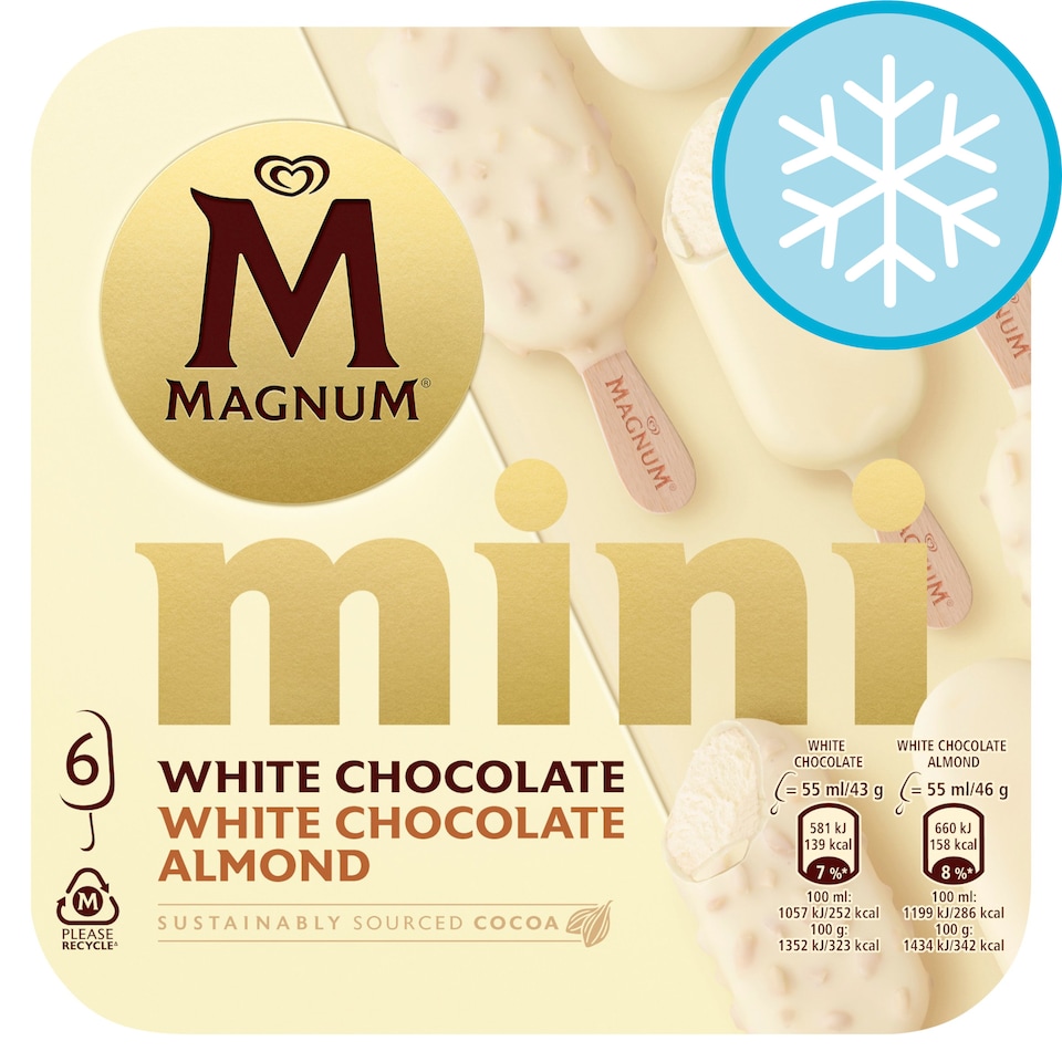 Magnum Mini White & White Almond Ice Cream Sticks 6x55ml - Tesco Groceries