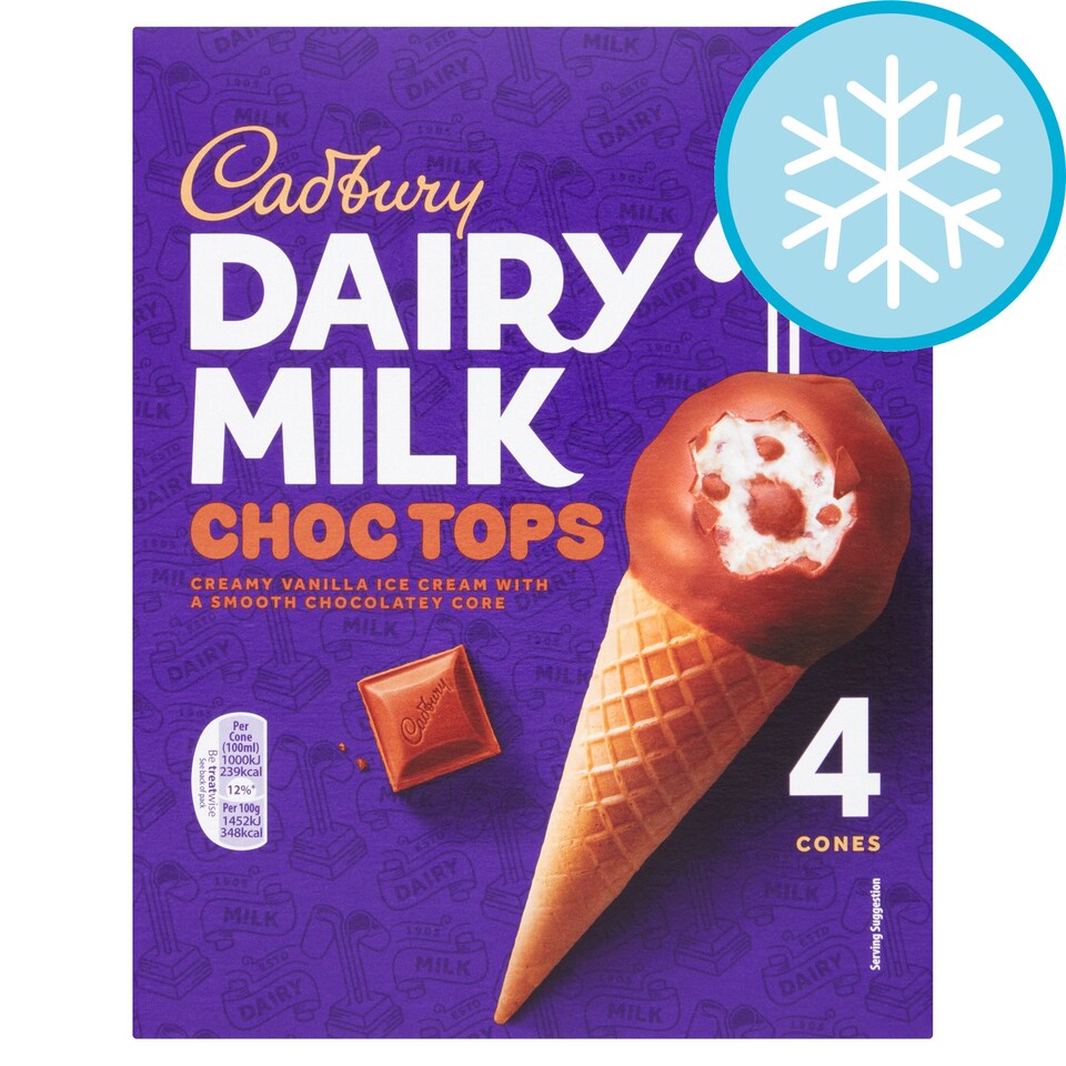 Cadbury Chocolate Top Ice Cream Cones 4 X 100Ml - Tesco Groceries