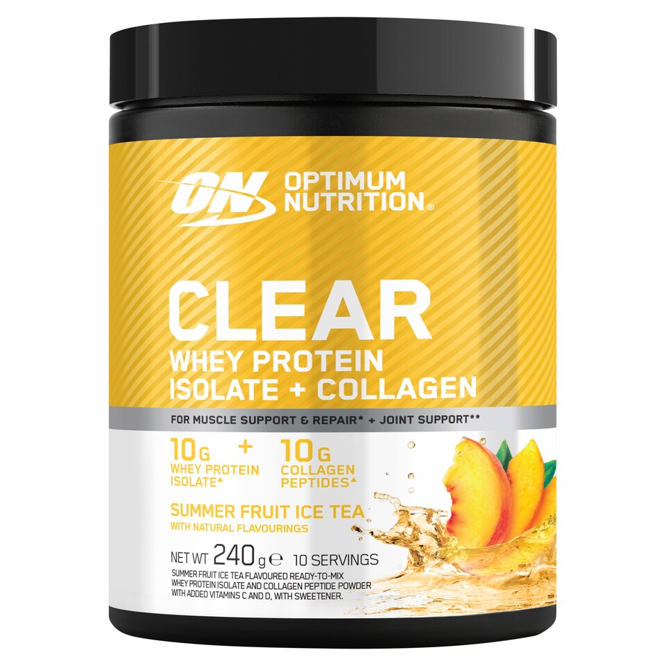 Optimum Nutrition Clear Whey + Collagen Summer Fruit Ice Tea 240g ...