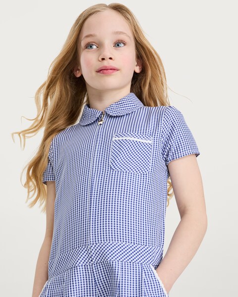 F&F School Girls 2-Pack Gingham Playsuit in Navy - Tesco Groceries