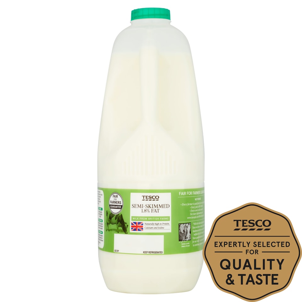 Tesco British Semi Skimmed Milk 3.408L, 6 Pints - Tesco Groceries