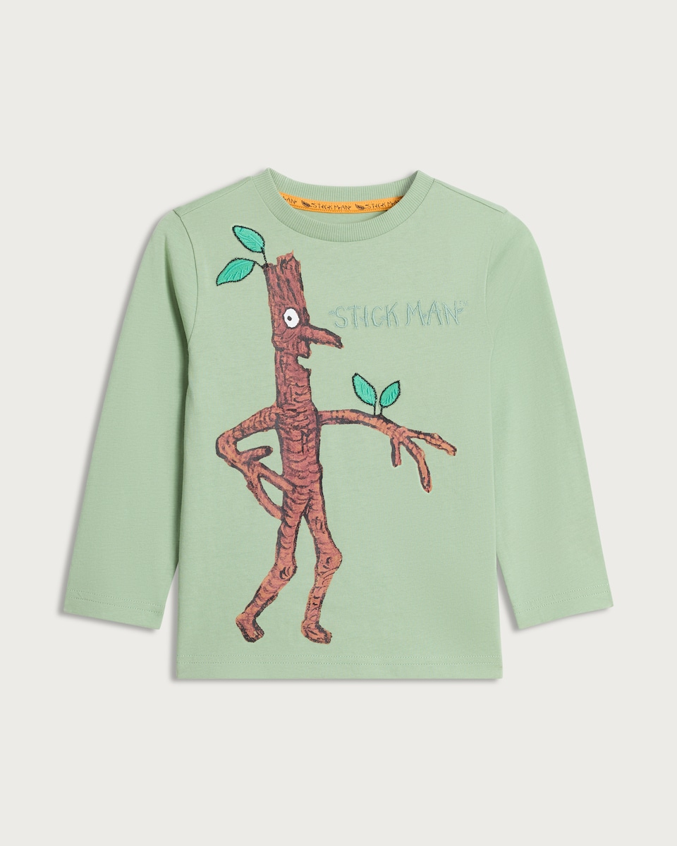 F&F Boys Pure Cotton Stick Man Long Sleeved T-Shirt in Green - Tesco ...