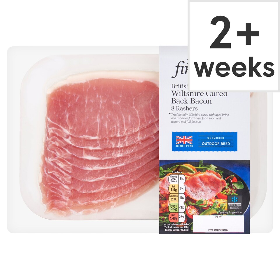 Tesco Finest Unsmoked Wiltshire Cured Back Bacon 8 Pack 240G - Tesco ...