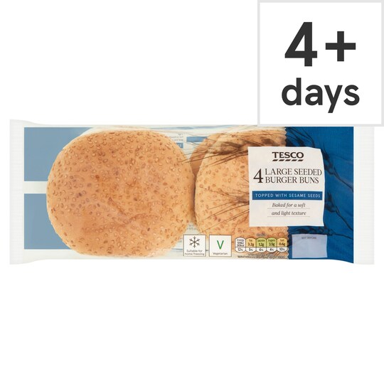 Tesco Large Seeded Burger Buns 4 Pack - Tesco Groceries