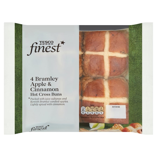 Tesco Finest* 4 Apple And Cinnamon Hot Cross Buns - Tesco Groceries