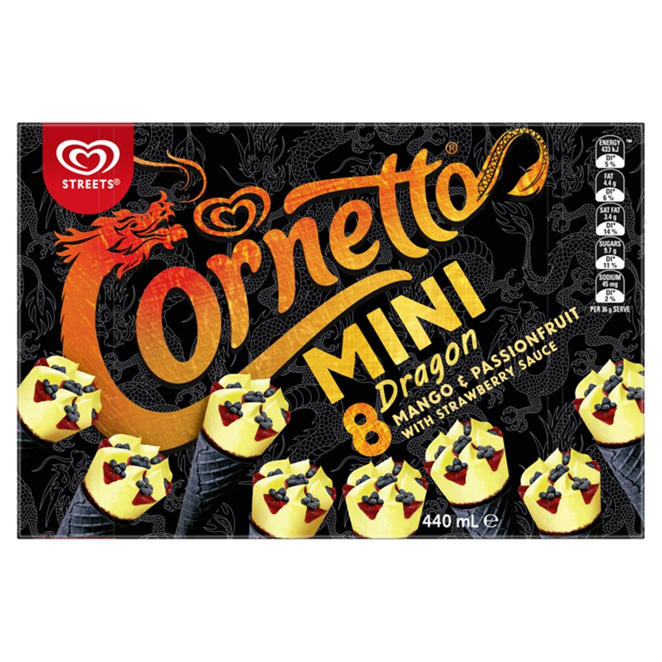Cornetto Mini Multipack Ice Cream Dragon Mango-Strawberry 8 x 55 ml ...