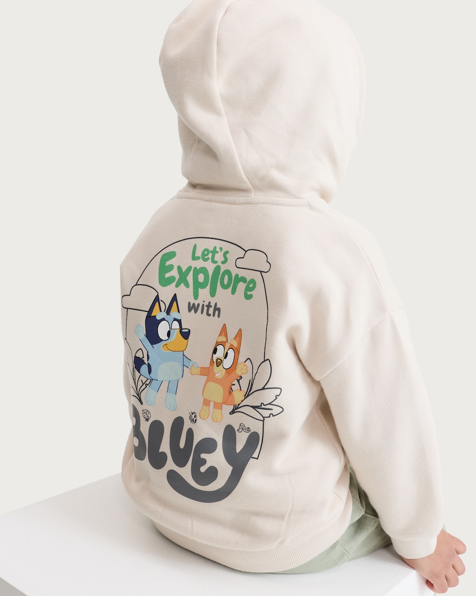 Bluey Cotton Rich Let's Explore Zip Up Oversized Fit Hoodie in Cream ...