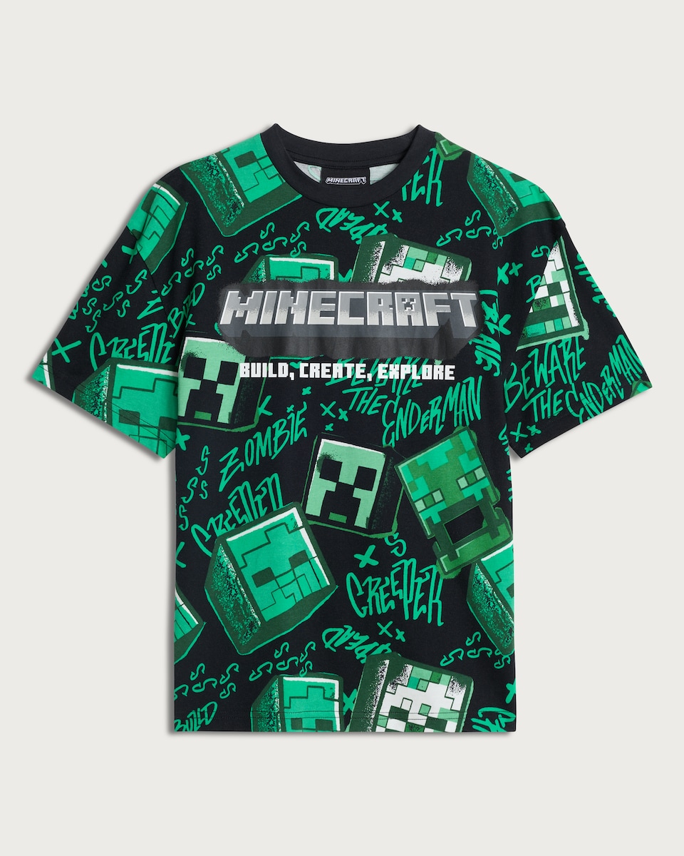 Minecraft Build Create Explore Oversized T-Shirt in Multi Black - Tesco ...