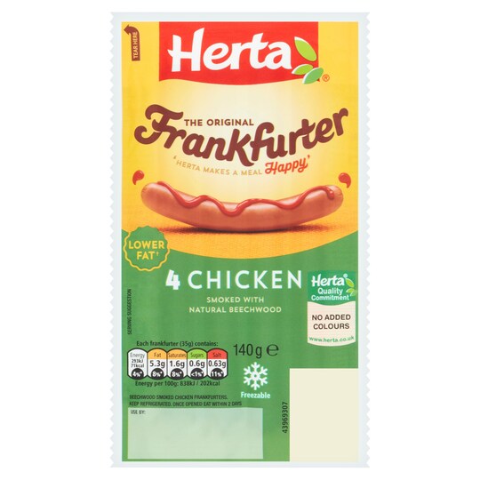 Herta 4 Chicken Frankfurter Hot Dog 140G - Tesco Groceries