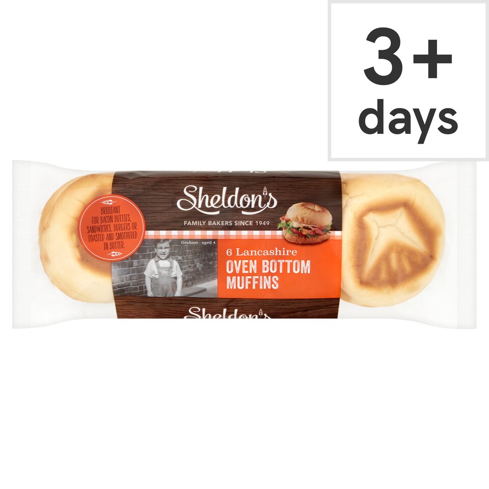 Sheldon's White Oven Bottom Muffins 6 Pack - Tesco Groceries