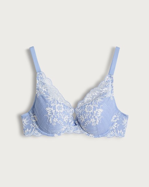 F&F Floral Lace Underwired Plunge Bra in Blue - Tesco Groceries