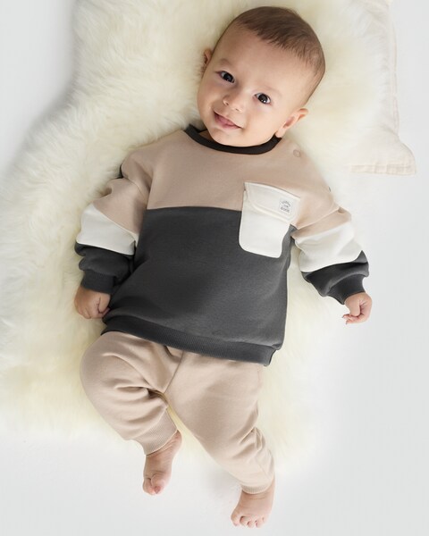 F&F Baby 2-Piece Cotton Rich Colour Block Sweatshirt and Joggers Set in ...