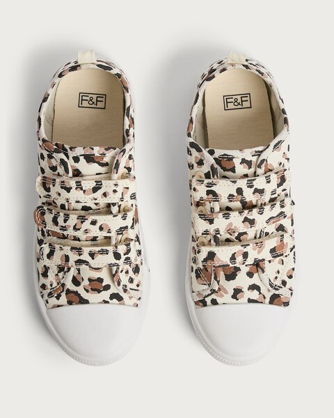 F&F Girls Leopard Print Triple Strap Trainers in Neutral - Tesco Groceries