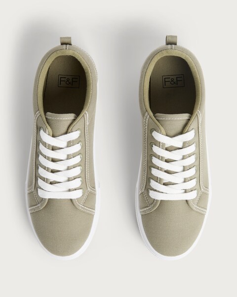 F&F Lace Up Canvas Trainers in Khaki - Tesco Groceries