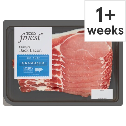 Tesco Finest Unsmoked Drycure Back Bacon 8 Rashers 240G - Tesco Groceries