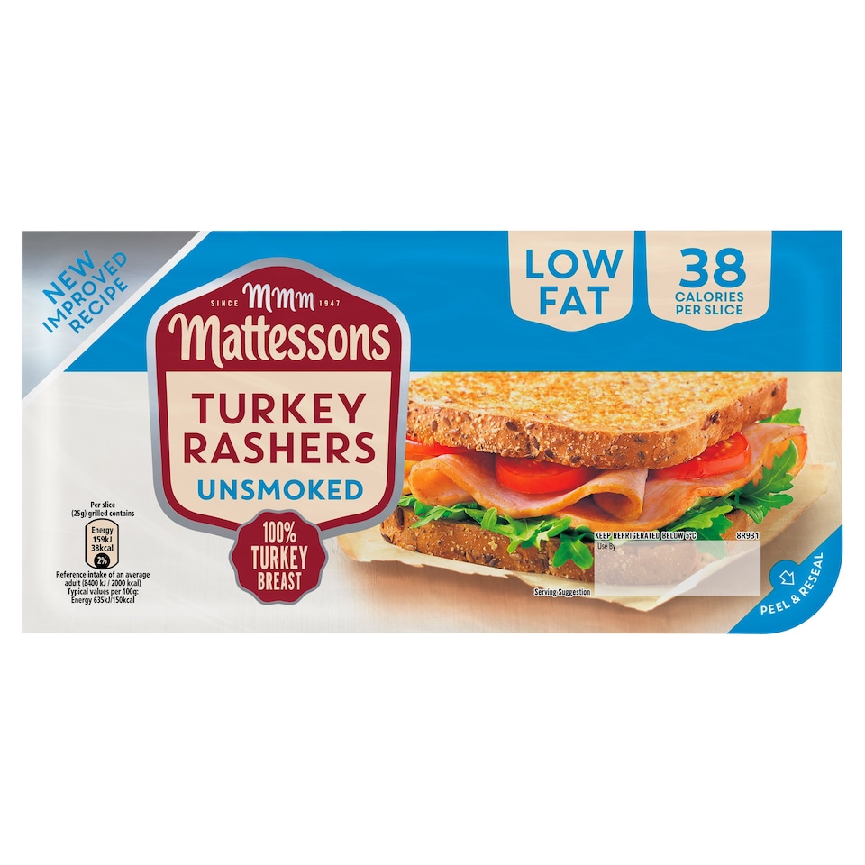 Mattessons Unsmoked Turkey Rashers 200G - Tesco Groceries