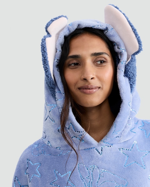 Disney Lilo and Stitch Star Print Fleece Pyjama Hoodie in Blue - Tesco ...