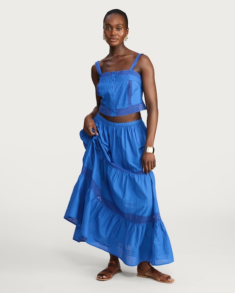 F&F Tiered Lace Trim Midi Skirt in Blue - Tesco Groceries