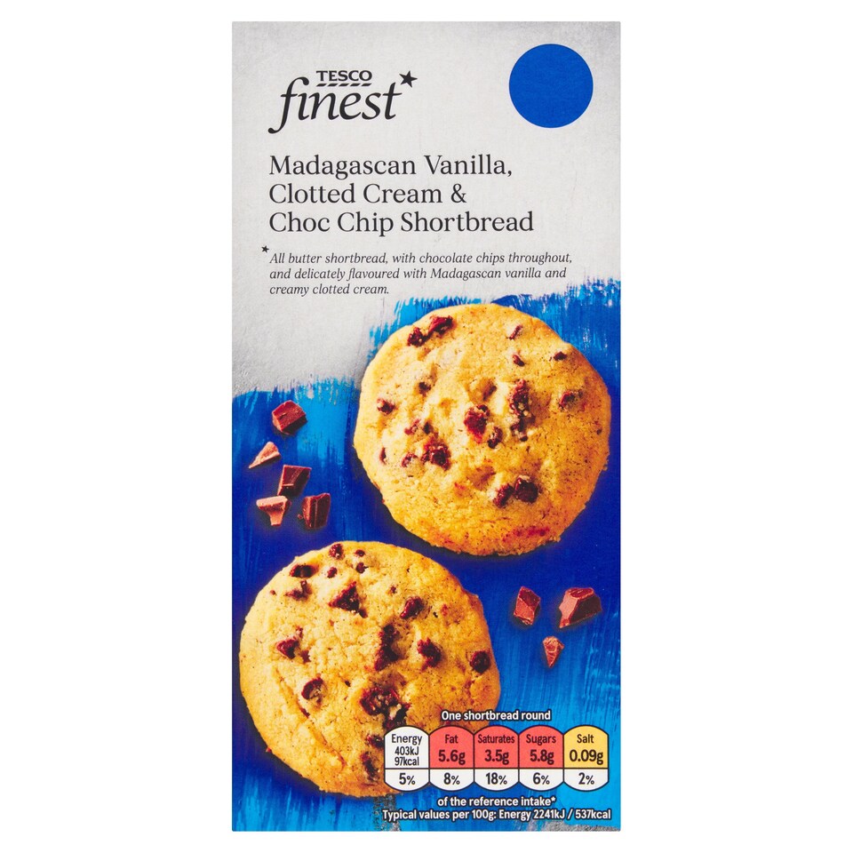 Tesco Finest Madagascan Vanilla, Clotted Cream & Choc Chip Shortbread ...