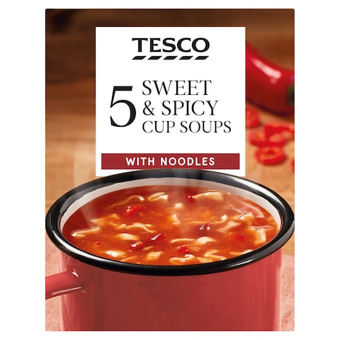 Tesco Sweet & Spicy Cup Soups With Noodles 5 x 23g (115g) - Tesco Groceries