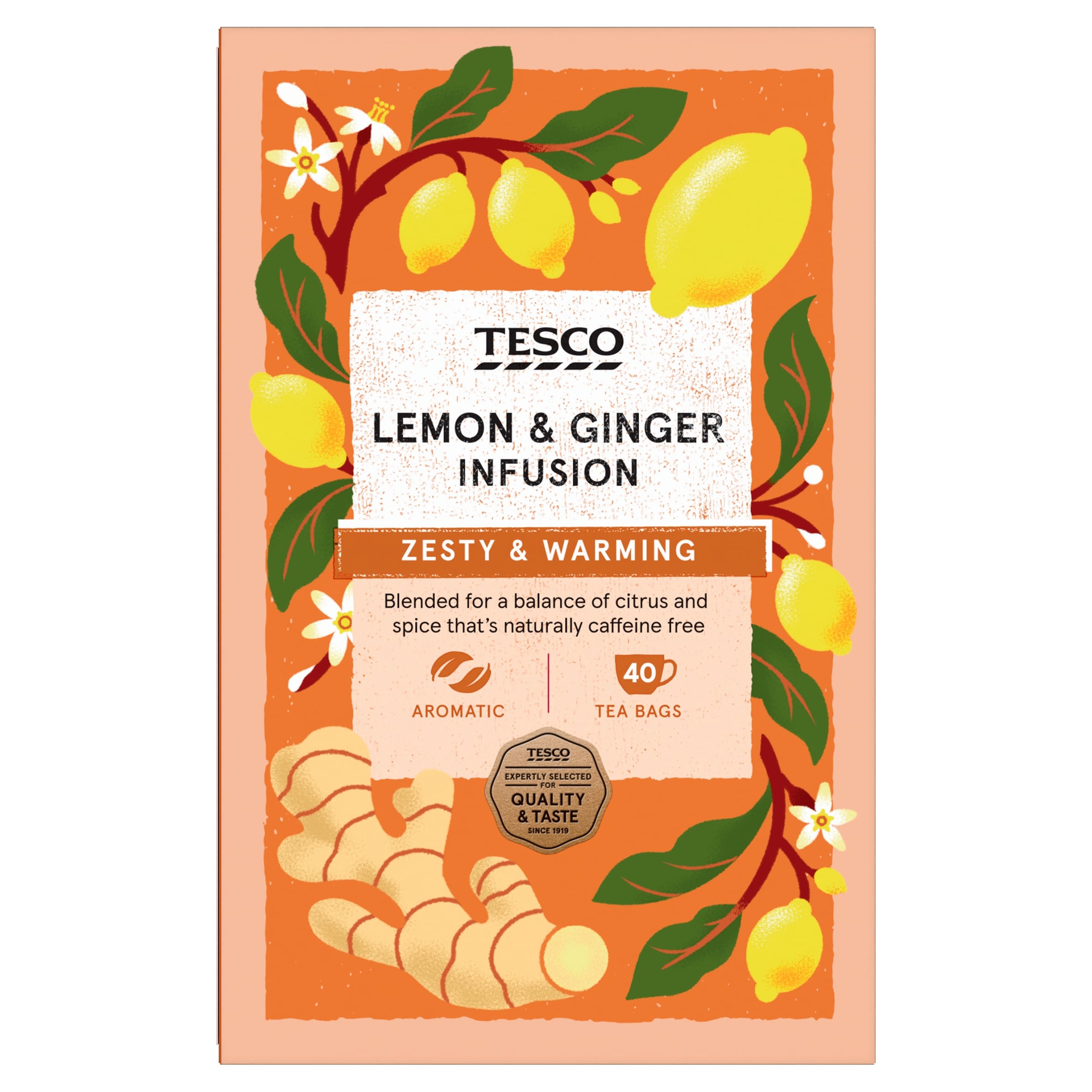 Tesco Lemon & Ginger 40 Tea Bags 80G - Tesco Groceries