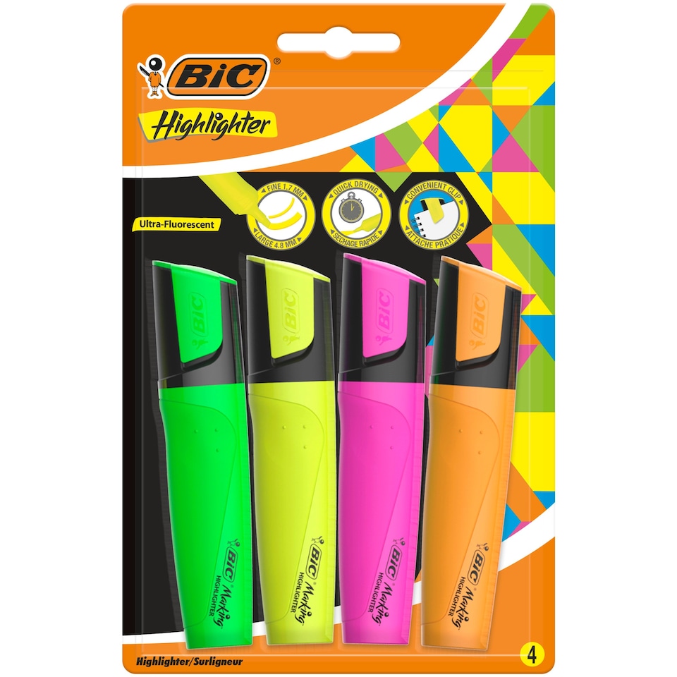 BIC Flat Highlighter Assorted 4pk - Tesco Groceries