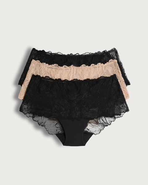F&F 3-Pack Galloon Lace Short Knickers in Multi - Tesco Groceries