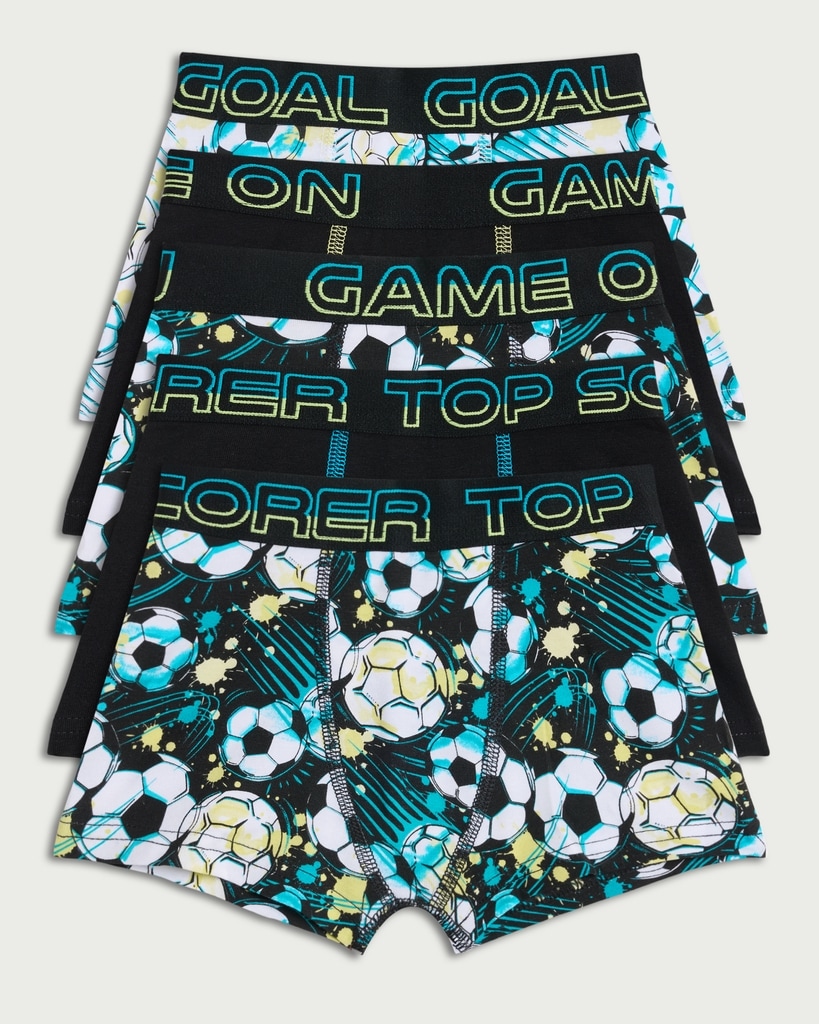 F&F Boys 5-Pack Cotton Rich Football Trunks in Multi - Tesco Groceries