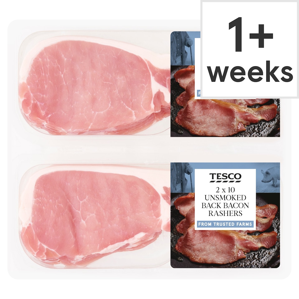 Tesco 2 10X Unsmoked Back Bacon Rashers 600G - Tesco Groceries