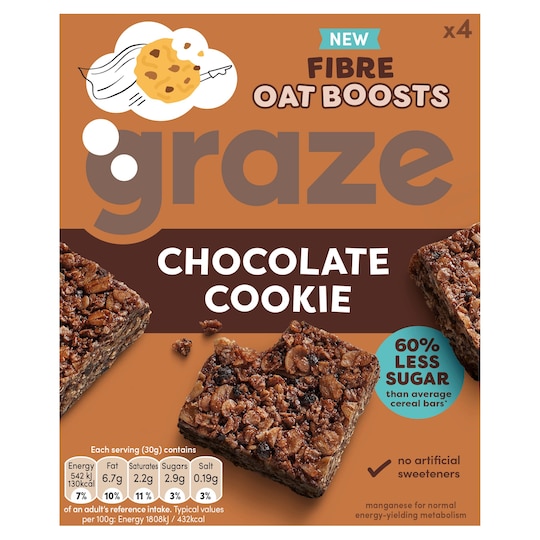 Graze Chocolate Cookie Oat Boosts 4 X 30G - Tesco Groceries