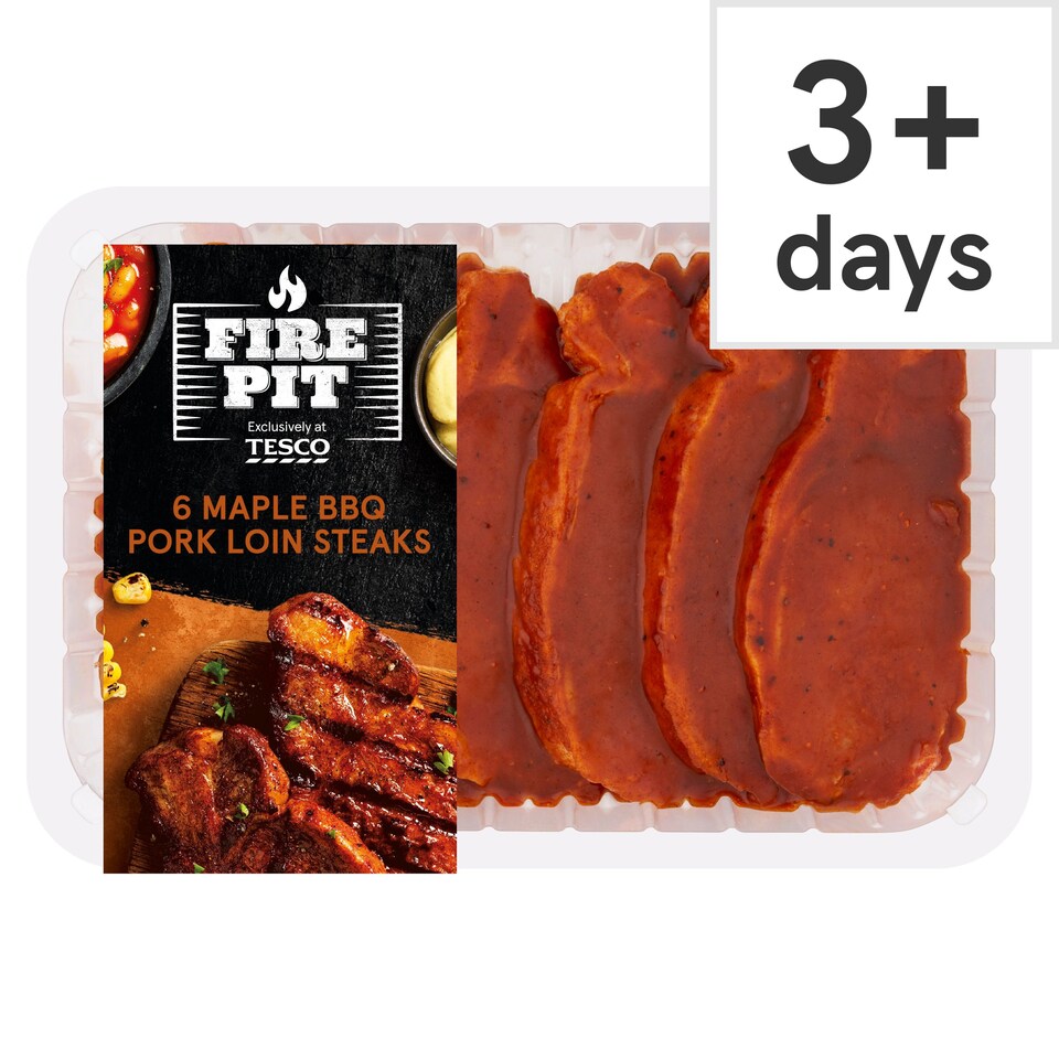 Tesco Fire Pit 6 Bbq Maple Pork Loin Steaks 600G - Tesco Groceries