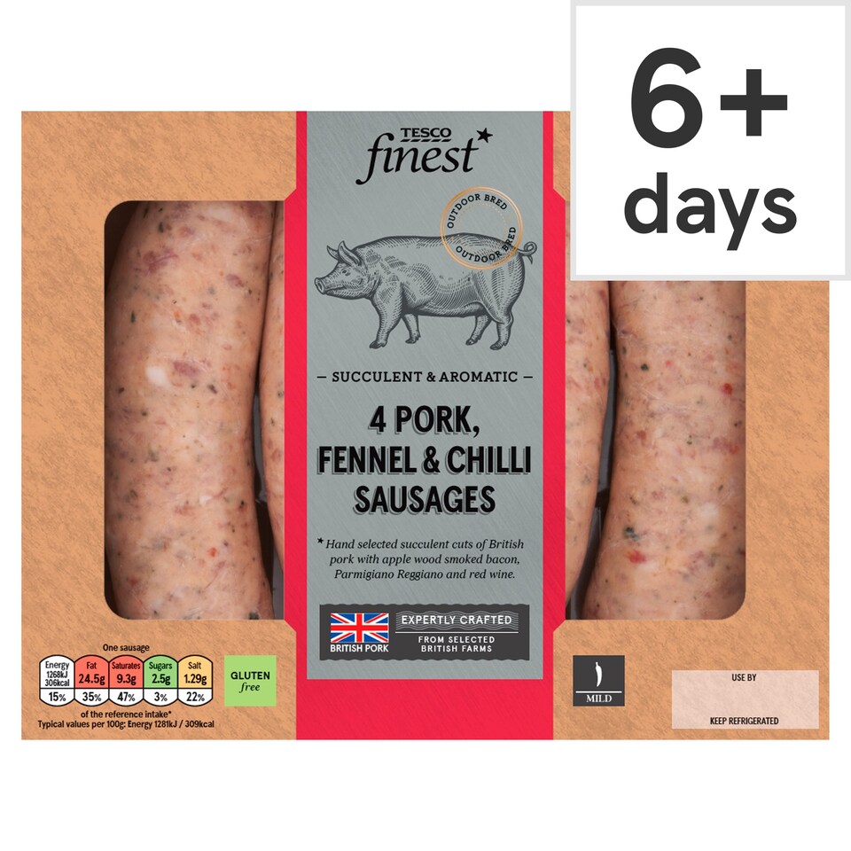 Tesco Finest 4 Pork, Fennel & Chilli Sausages 440g - Tesco Groceries