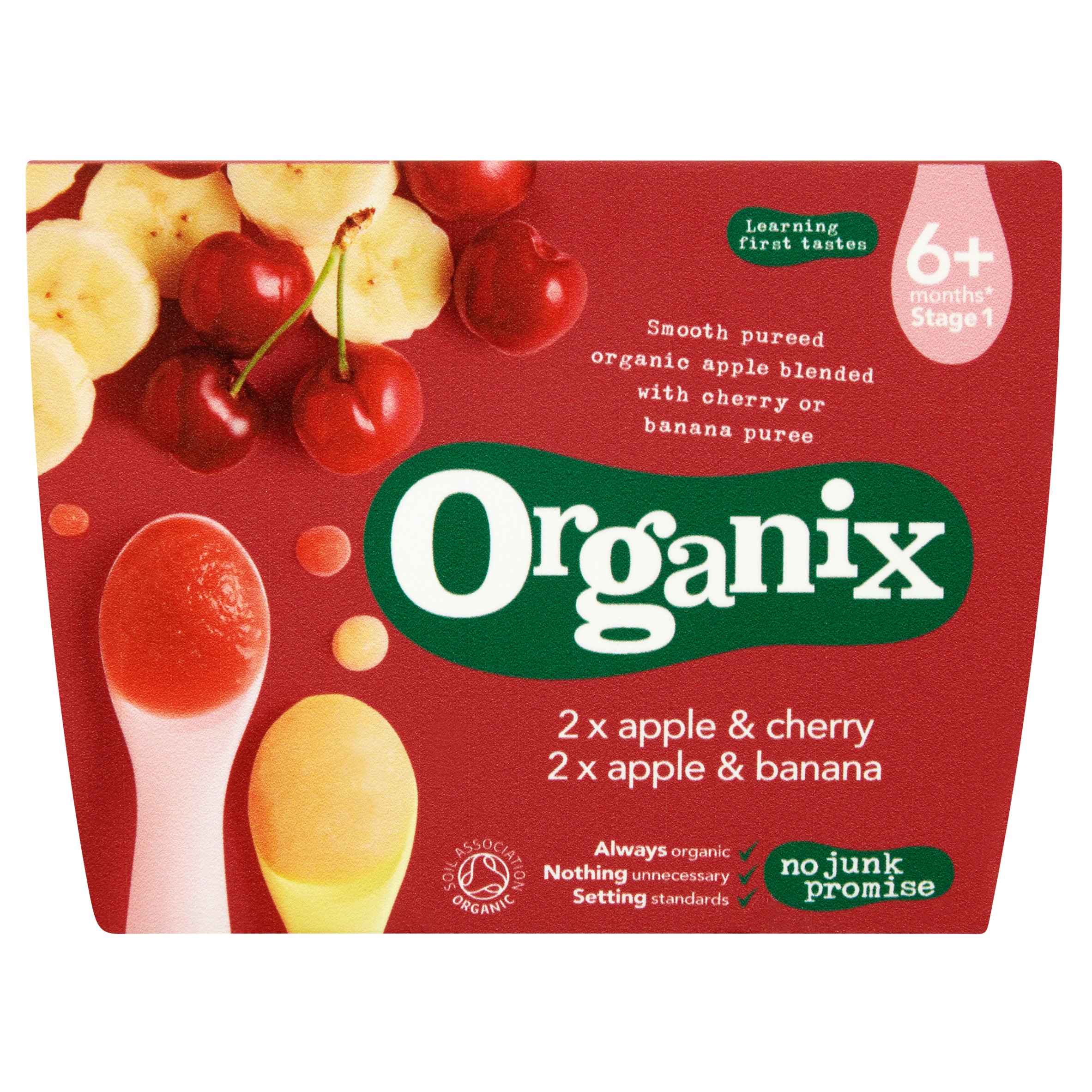 Organix Apple And Banana Apple Cherry Fruit Pot 4X100g - Tesco Groceries