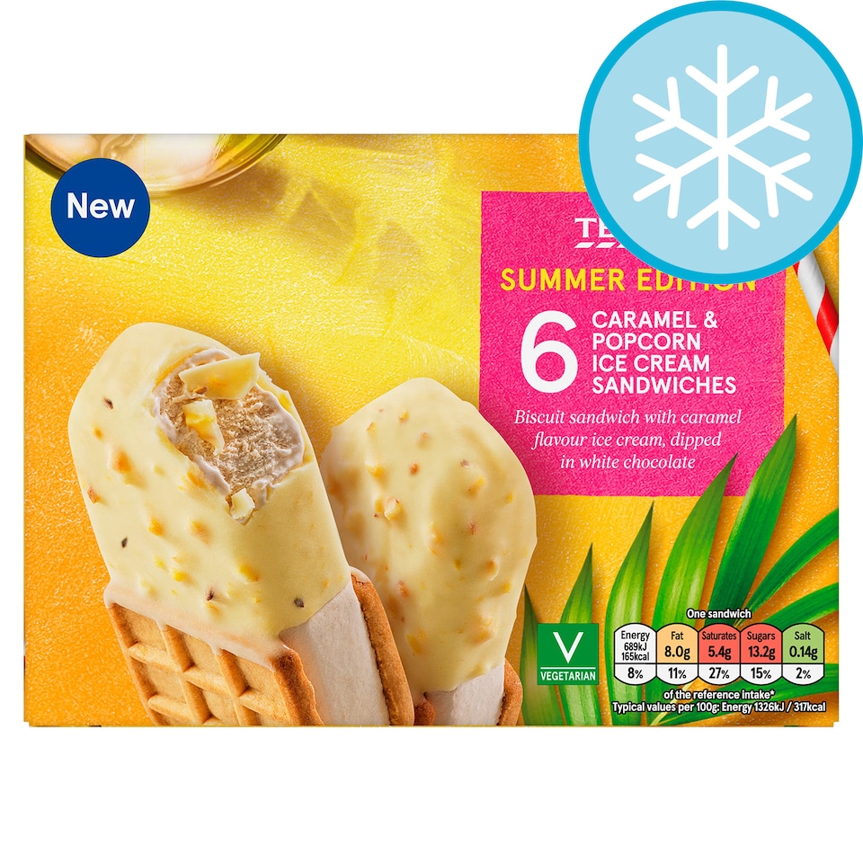 Tesco Popcorn and Caramel Ice Cream Sandwich 6x85ml - Tesco Groceries