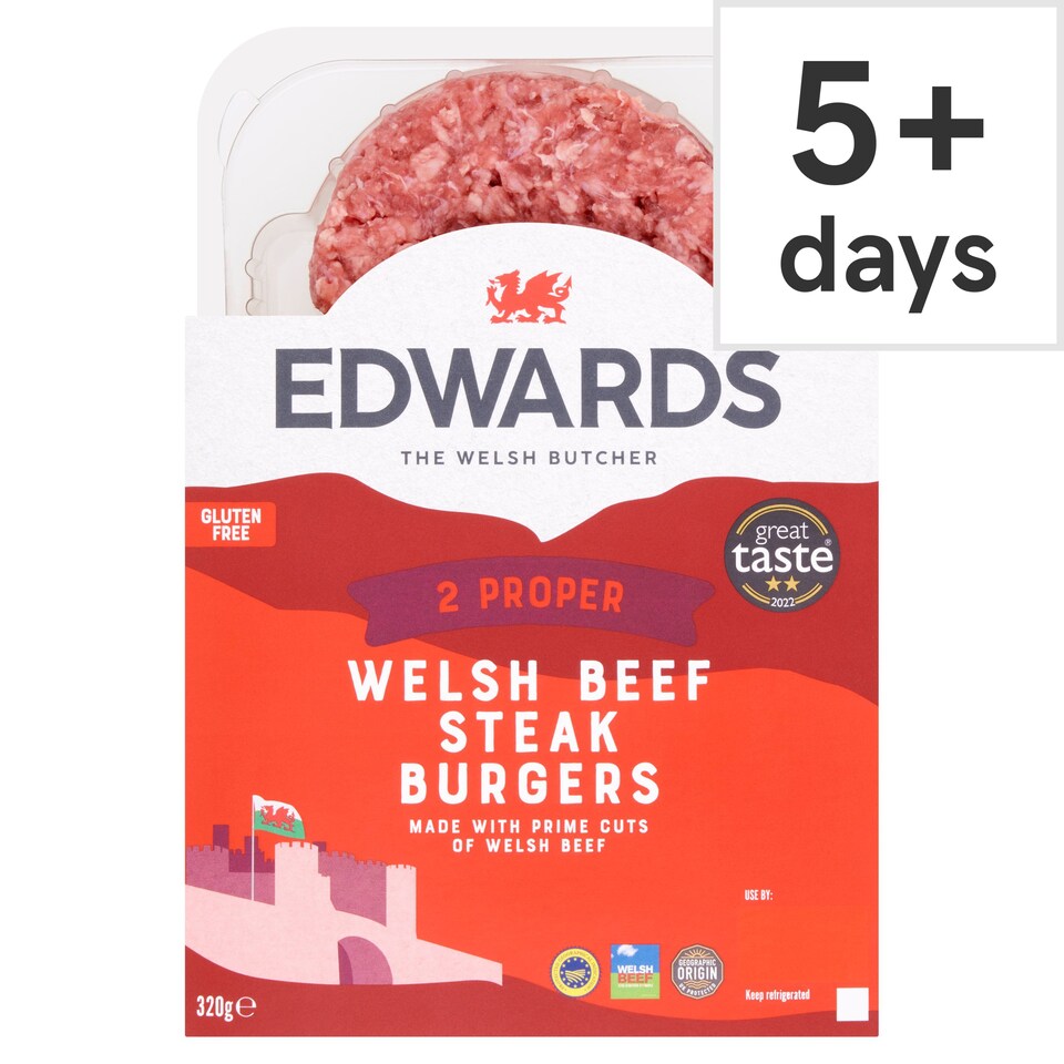 Edwards Of Conwy Welsh Steak Burgers 320G - Tesco Groceries
