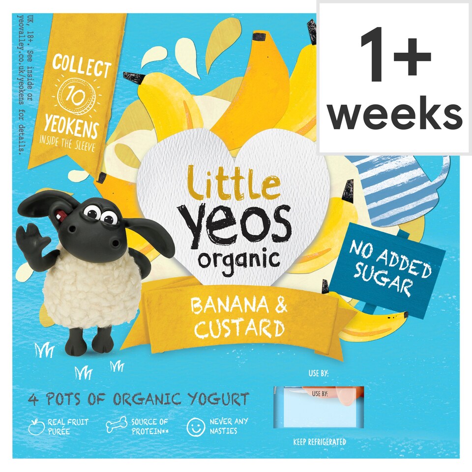 Yeo Valley Organic Little Yeos No Added Sugar Banana Yogurt 4X85g ...