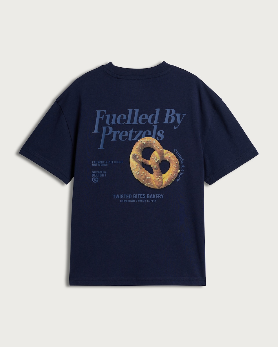 F&F Boys Pure Cotton Fuelled By Pretzels Oversized Fit T-Shirt in Navy ...