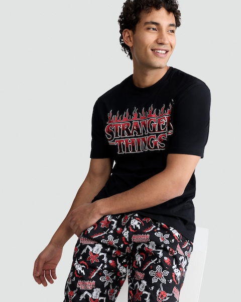 F&F Pure Cotton Stranger Things T-Shirt and Cuffed Joggers Pyjamas Set ...