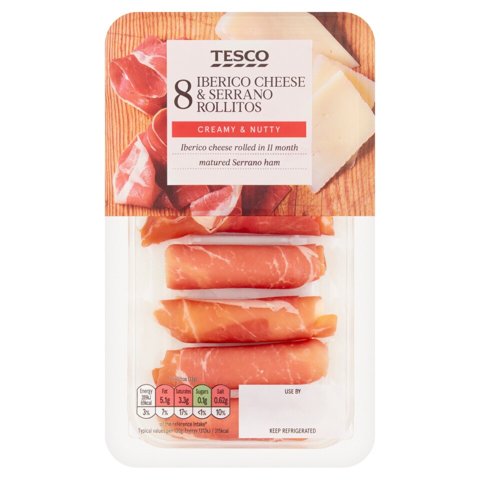 Tesco 8 Iberico Cheese & Serrano Rollitos 88G - Tesco Groceries