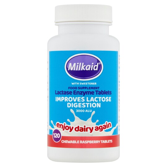 Milkaid 120 Lactase Enzyme Raspberry Tablets - Tesco Groceries