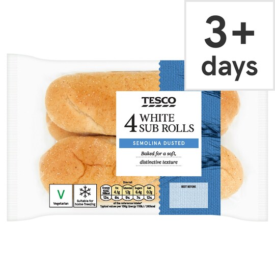 Tesco White Sub Rolls 4 Pack - Tesco Groceries