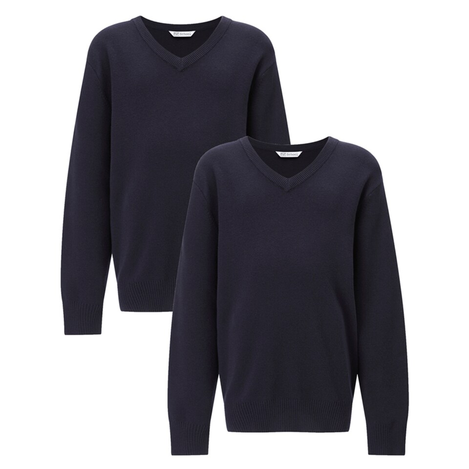 F&F School 2-Pack Pure Cotton V-Neck Jumpers in Navy - Tesco Groceries