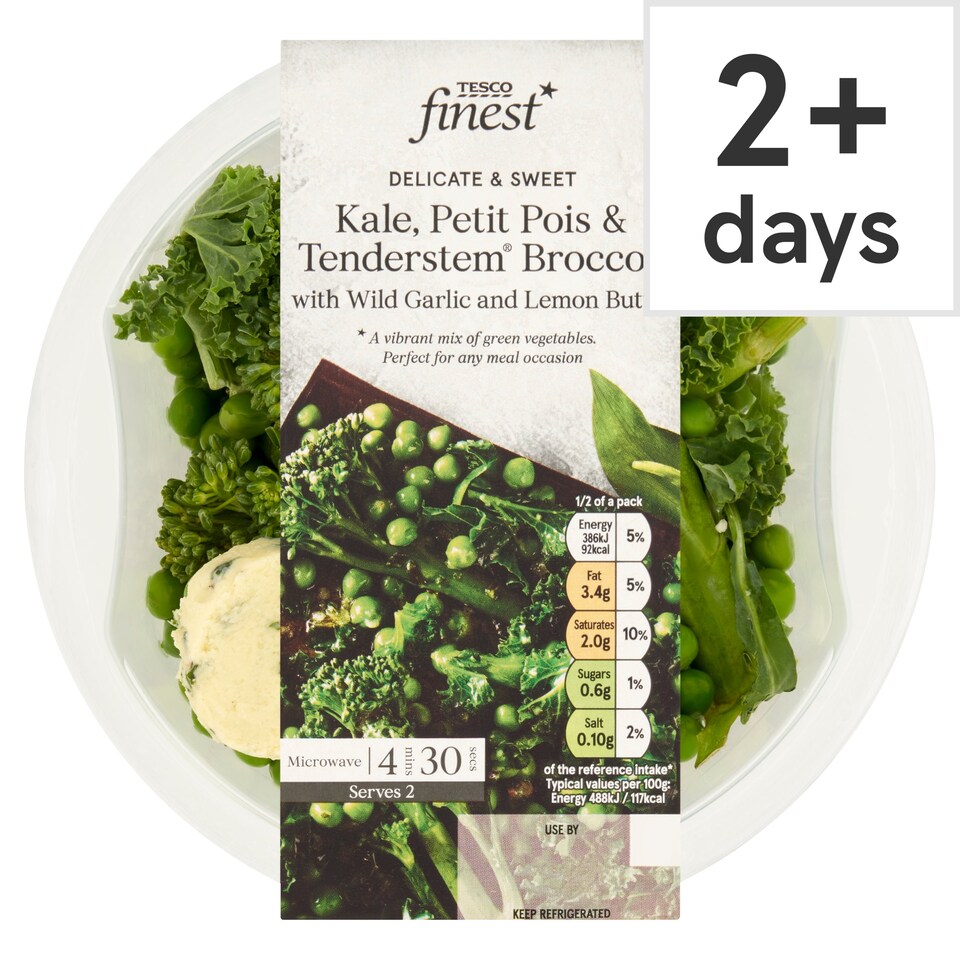 Tesco Finest Kale, Peas & Tenderstem Broccoli with Wild Garlic Butter ...