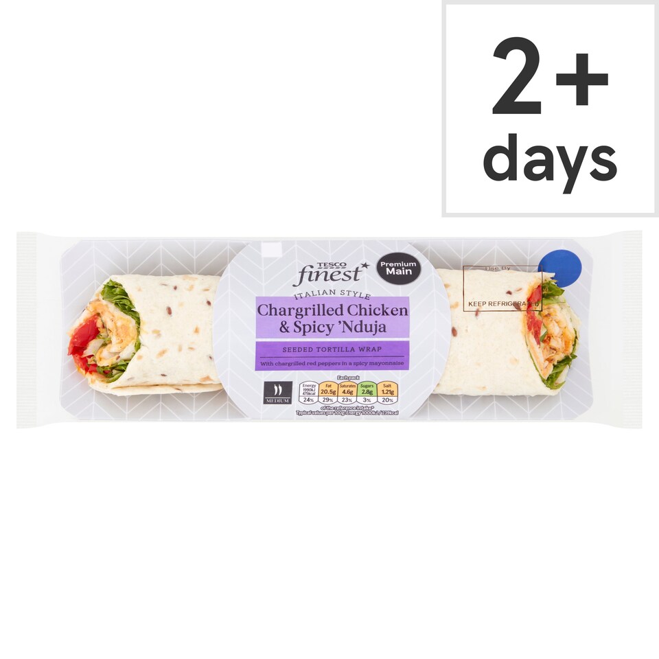 Tesco Finest Chargrilled Chicken Spicy 'Nduja Seeded Tortilla Wrap ...