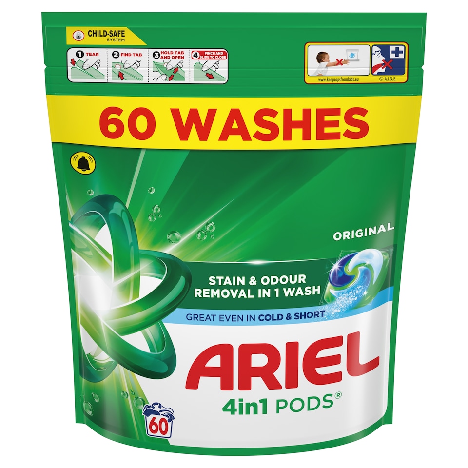 Ariel Laundry Detergent 4in1 Pods Original 60 Washes 1044g - Tesco ...