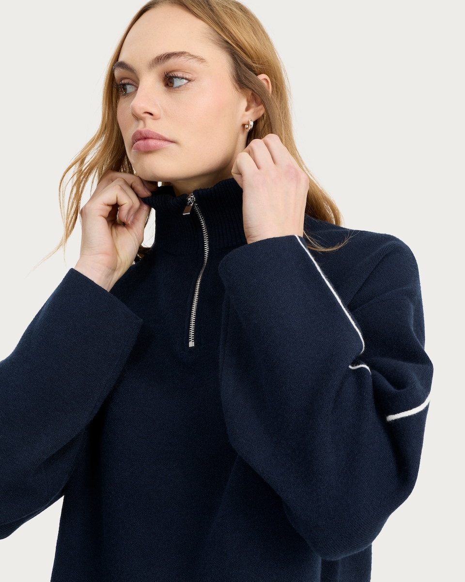 F&F Half Zip Cropped Jumper in Navy - Tesco Groceries